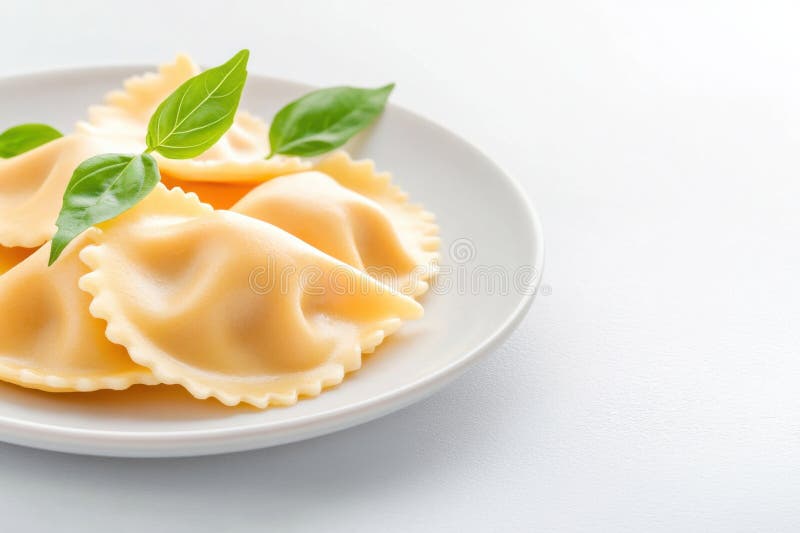 Delicious Fresh Ravioli Pasta Served with Sauce and Herbs on a White ...