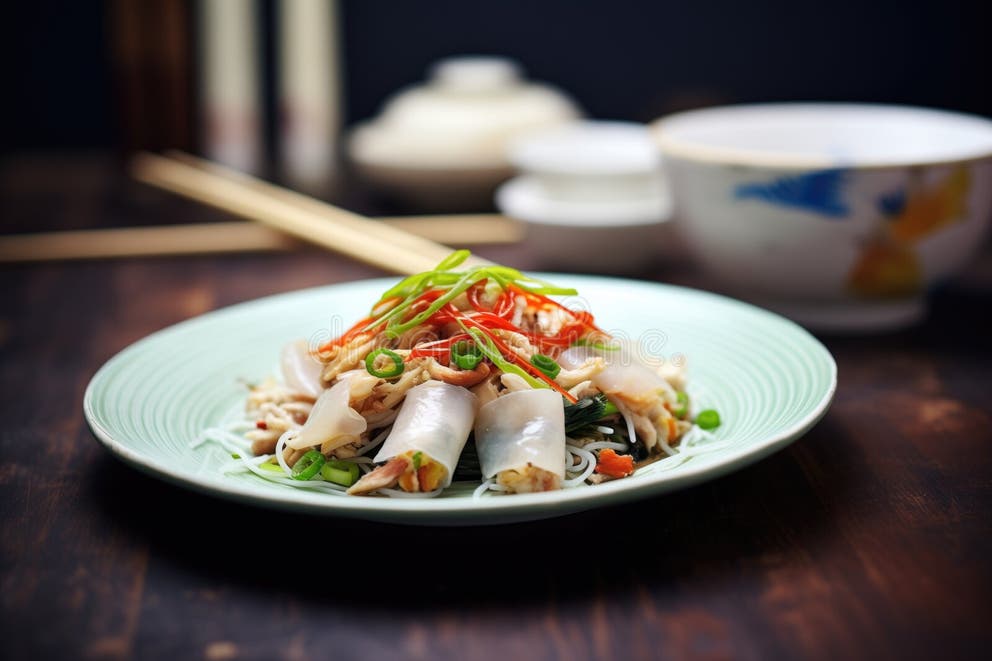 Freshly Made Rice Noodle Rolls on a Plate Stock Photo - Image of lunch ...