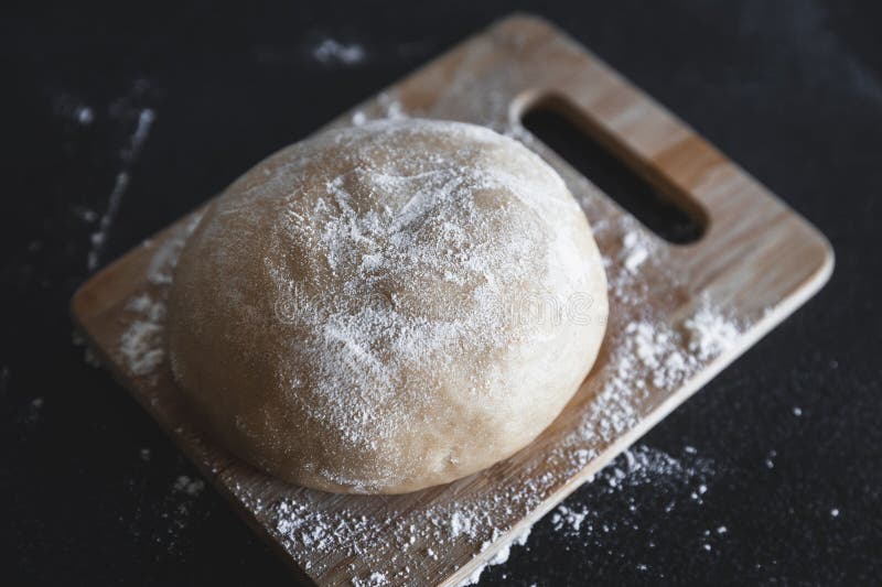 Freshly Made Round Dough Ball on Wooden Board Stock Image - Image of ...