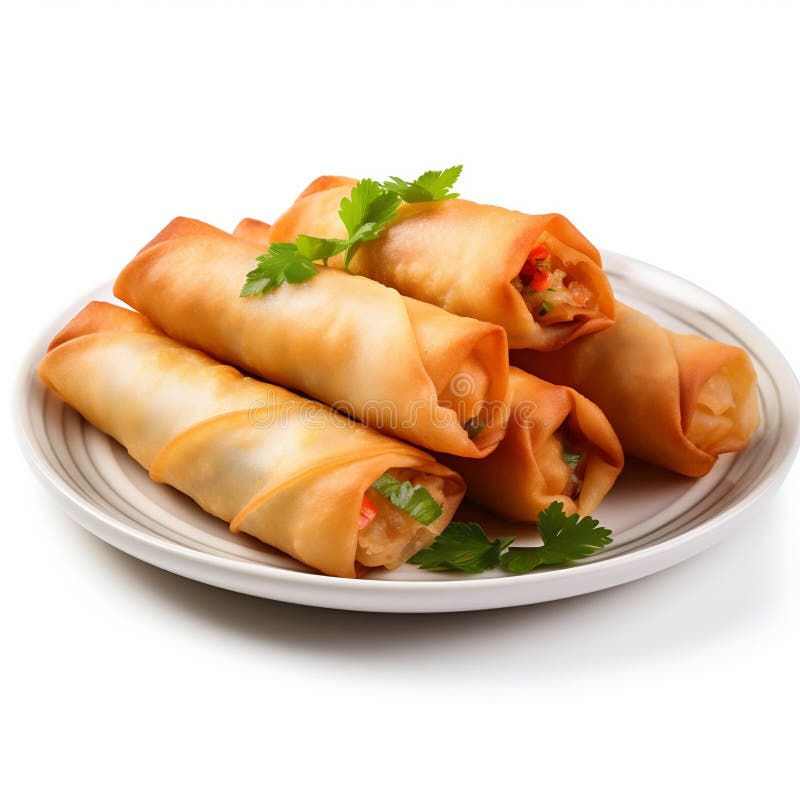 Freshly Made Spring Rolls on White. Generative Ai Stock Illustration ...