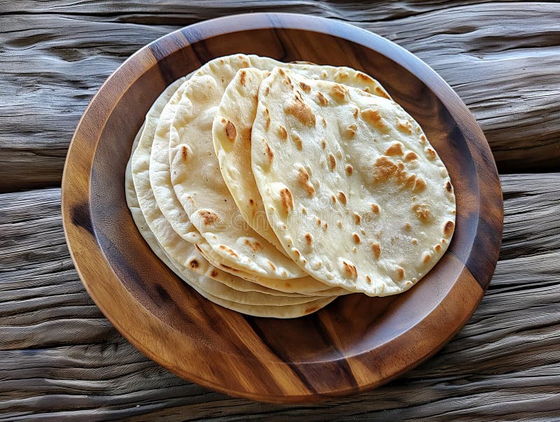 Freshly Made Tortillas on Wooden Plate Stock Photo - Image of beige ...