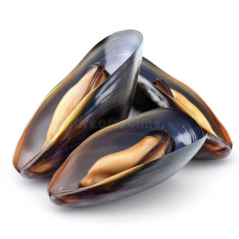 Three Fresh Mussels Shellfish Seafood Close Up Isolated on White ...
