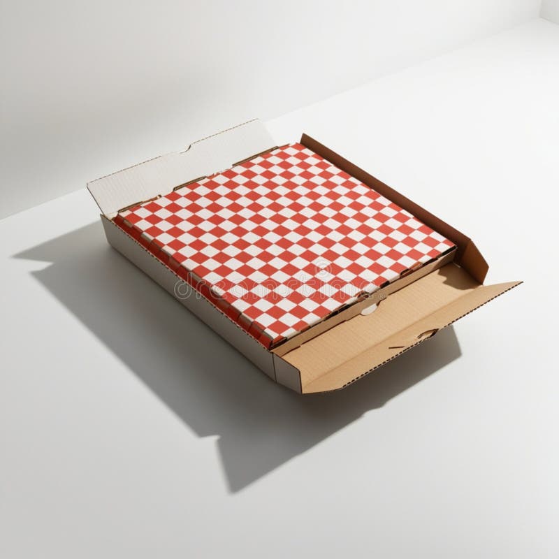 A Freshly Opened, Rectangular Pizza Box with a Crisp, Red-and-white ...
