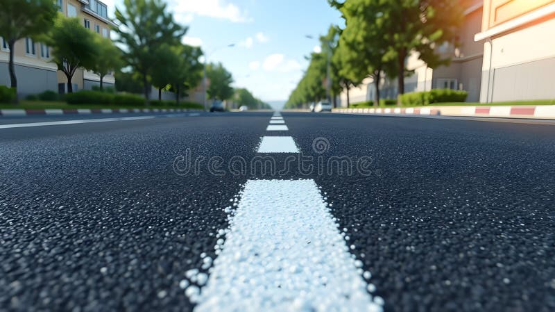 A Freshly Paved Road with Crisp White Lane Markings Stock Illustration ...