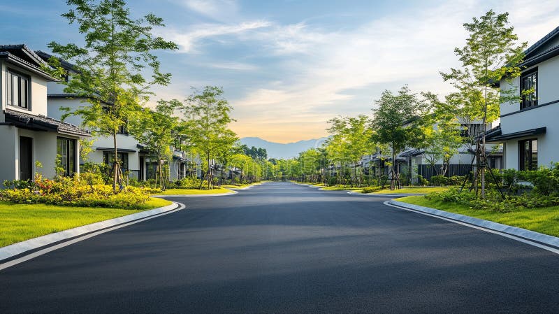 Freshly Paved Street in Front of a Newly Built Housing Complex Stock ...