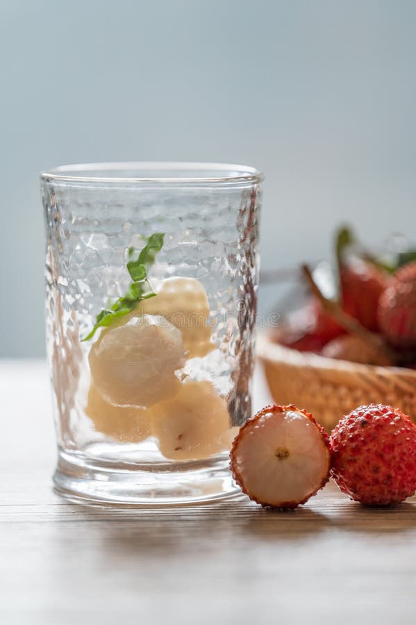 Freshly Peeled Lychee Pulp and a Glass Stock Image - Image of food ...