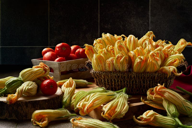 Courgette flowers stock photo. Image of edible, fruit - 254921812