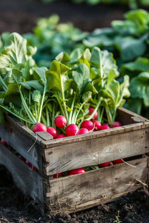 Freshly Picked Radishes in a Box Close-up Stock Photo - Image of ...