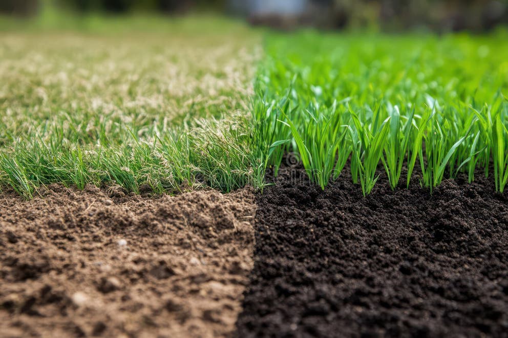 Freshly Planted and Fully Grown Grass Side-by-side Comparison Stock ...