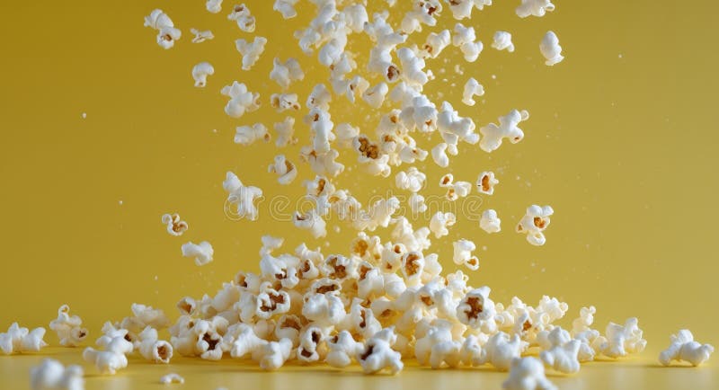 Freshly Popped Popcorn Falling Yellow Background Stock Photos - Free ...