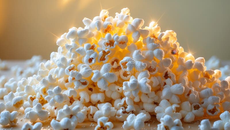 Freshly Popped Popcorn Glistening in Warm Light. Stock Photo - Image of ...