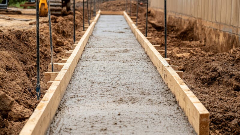Freshly Poured Concrete Pathway is Drying Inside Wooden Formwork ...