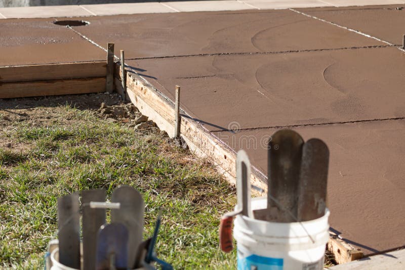 Freshly Poured Deck Cement Curing in Wood Frame Stock Image - Image of ...