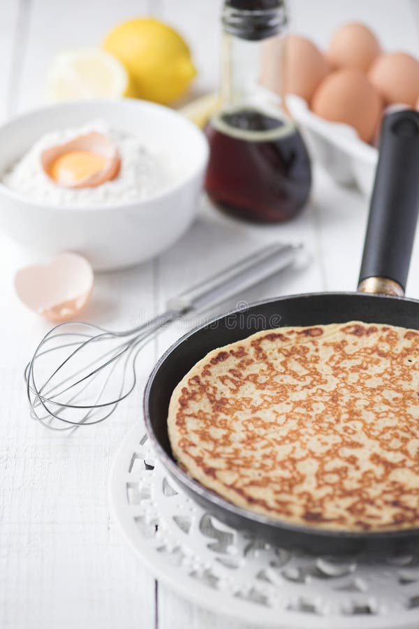 Freshly Prepared Crepes with Maple Syrup Stock Photo - Image of ...