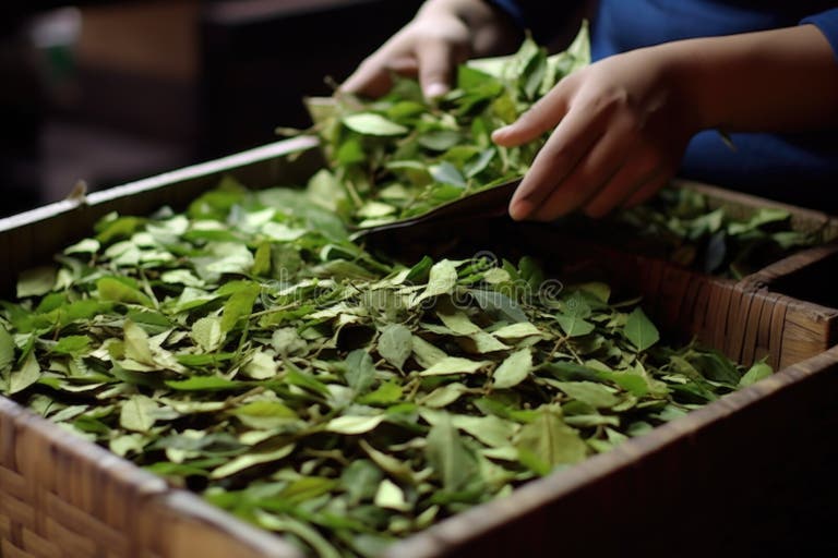 Freshly Processed Tea Leaves in Handcrafted Packaging Stock ...