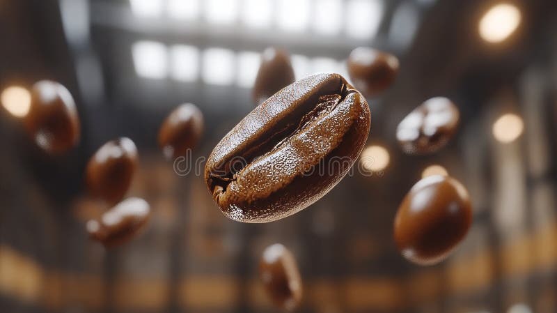 Freshly Roasted Coffee Beans Floating in an Industrial Setting, 8K High ...
