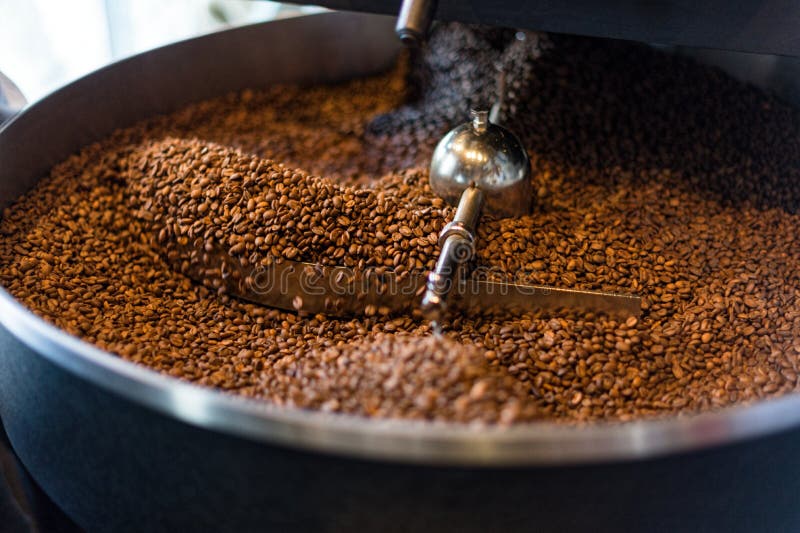 Freshly Roasted Coffee Beans from a Large Roaster in the Cooling ...
