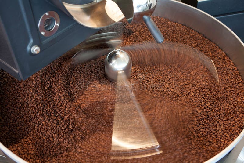 Freshly Roasted Coffee Beans in Mixer - Bulb Exposure Stock Photo ...