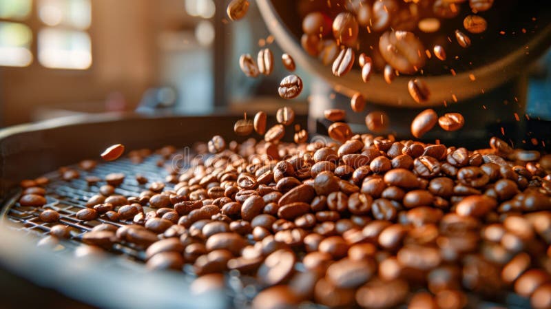 Freshly Roasted Coffee Beans Pouring into Container. Generative Ai ...