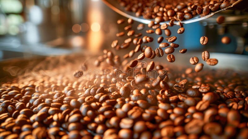 Freshly Roasted Coffee Beans Pouring into Container. Generative Ai ...
