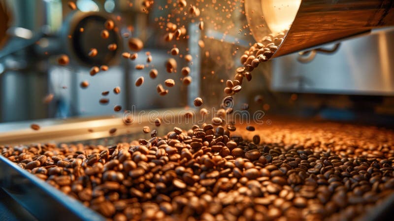 Freshly Roasted Coffee Beans Pouring into Container. Generative Ai ...
