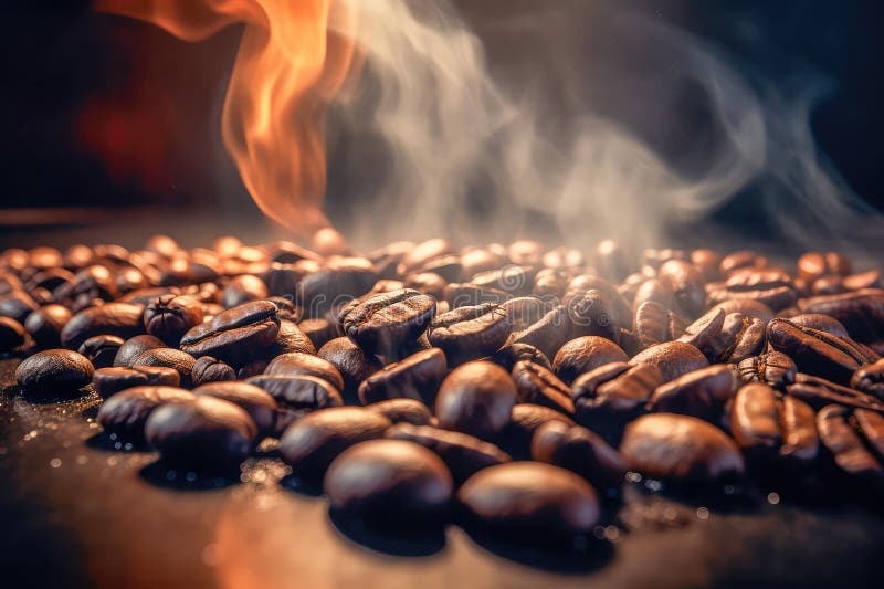 Freshly Roasted Coffee Beans with Smoke. Generative AI Stock Photo ...