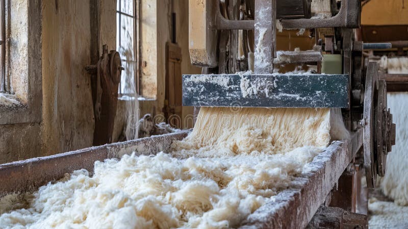 Freshly Sheared Wool from Sheep Being Processed for Spinning in a ...