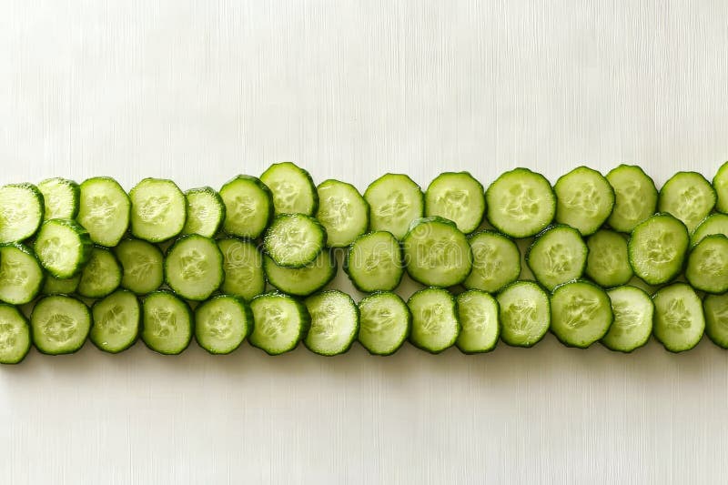 Freshly Sliced Cucumbers Neatly Arranged on a Light-colored Surface ...