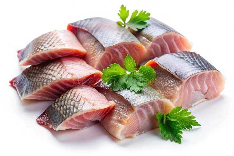 Freshly Sliced Rohu Fish Pieces on White Background Stock Illustration ...