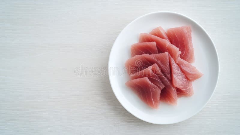 Freshly Sliced Tuna Served on a White Plate, Ready for Preparation in a ...