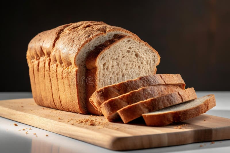 Freshly Sliced Wheat Bread on a Clean White Kitchen Board Stock ...
