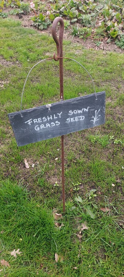 Freshly Sown Lawn Seed Sign. Stock Image - Image of warning, sign ...