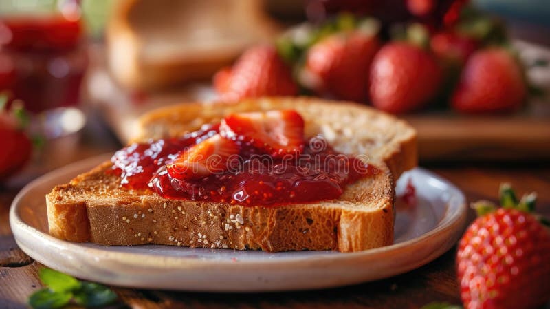 Freshly Spread Strawberry Jam on a Slice of Bread, Perfect for a Quick ...