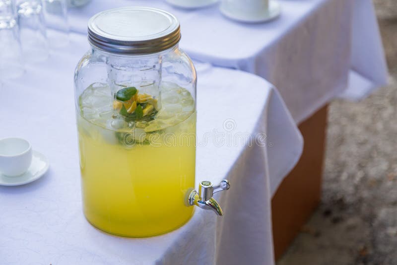 Freshly Squeezed Chilled Juice in a Glass Jar with a Tap Stock Image ...