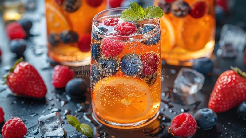 Freshly Squeezed Fruit Juice in Glasses on the Table. Glasses with ...