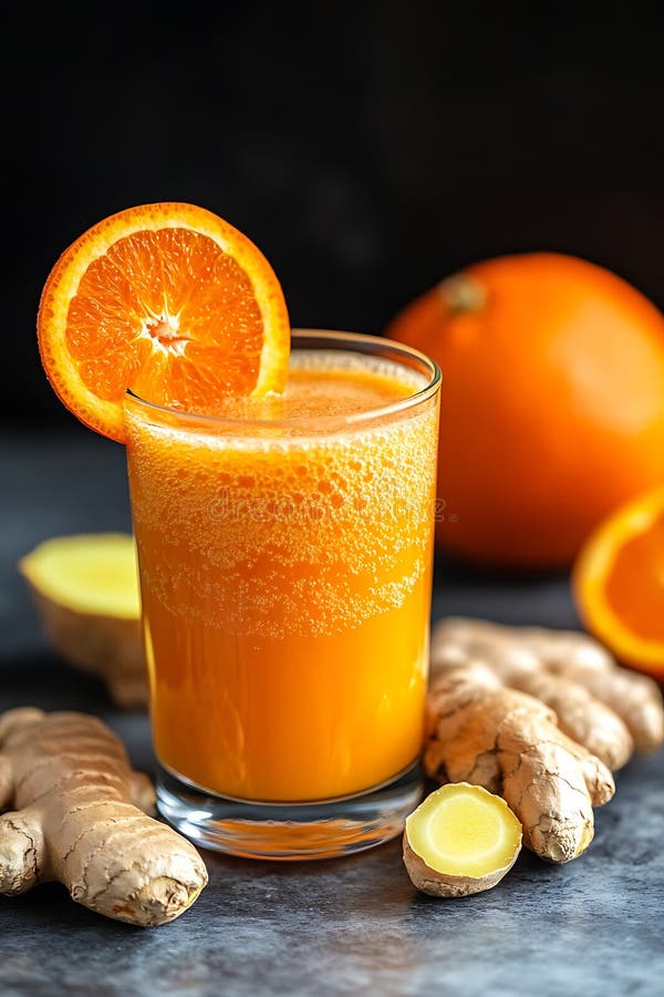 Freshly Squeezed Orange and Ginger Juice with a Slice of Orange Stock ...