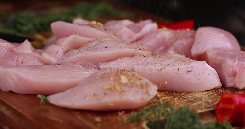 Chicken Fillets with Salt and Spices Ready for Cooking Stock Video ...