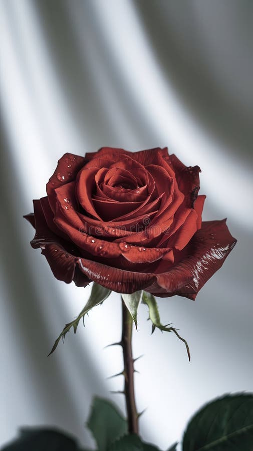 Freshly Watered Red Rose with Shiny Petals, Simple Background Stock ...