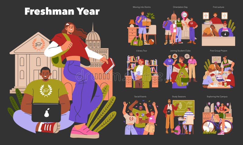 Freshman Year. Flat Vector Illustration Stock Vector - Illustration of ...