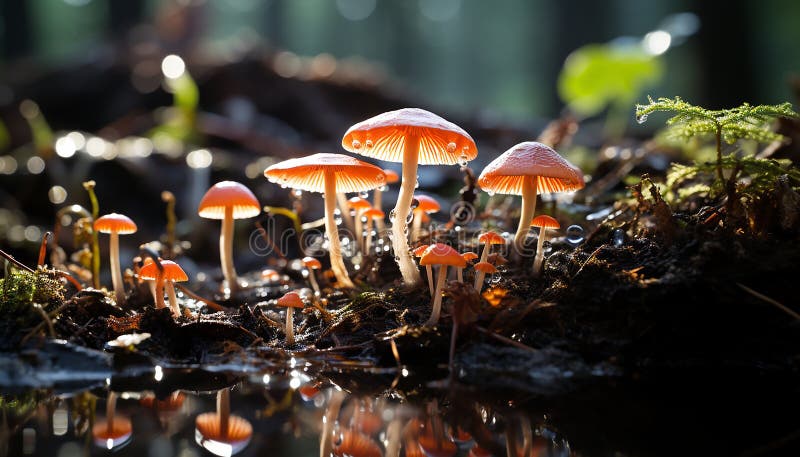 Freshness of Autumn Growth Orange Toadstool Caps in Forest Generated by ...