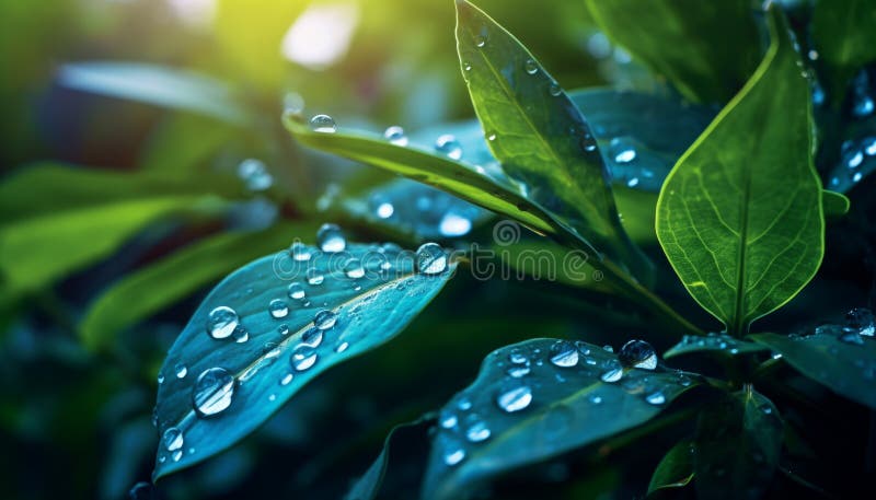 Freshness and Beauty in Nature, Dew on Leaf Generated by AI Stock Image ...