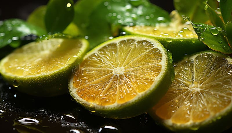 Freshness of Citrus Fruit, Close Up of Juicy Lemon Slice Generated by ...