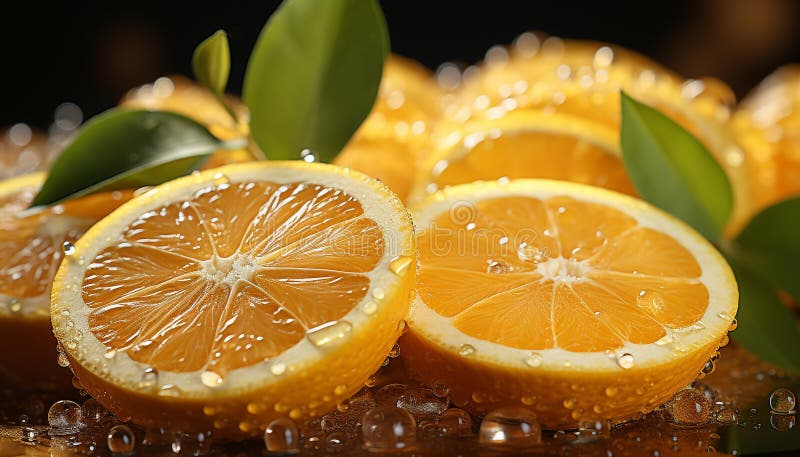 Freshness of Citrus Fruit, Close Up Slice, Ripe and Wet Lemon Generated ... Freshness of Citrus Fruit, Close Up Slice, Ripe and Wet Lemon Generated ...