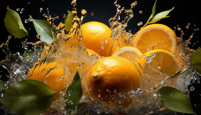 Freshness of Citrus Fruit in Nature, Lemon Drop in Water Generated by ...