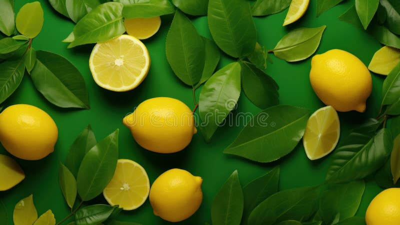 Freshness Concept with Lemons on Green Stock Illustration ...