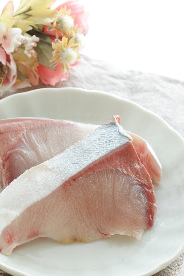 Yellow Tail Fillet on White Background Stock Photo - Image of seafood ...