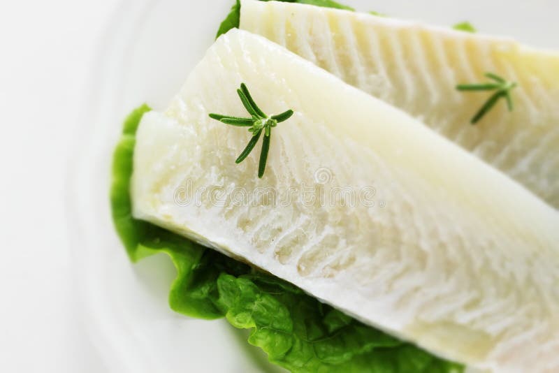 Freshness Flat Fish Fillet and Lettuce Stock Image - Image of seafood ...