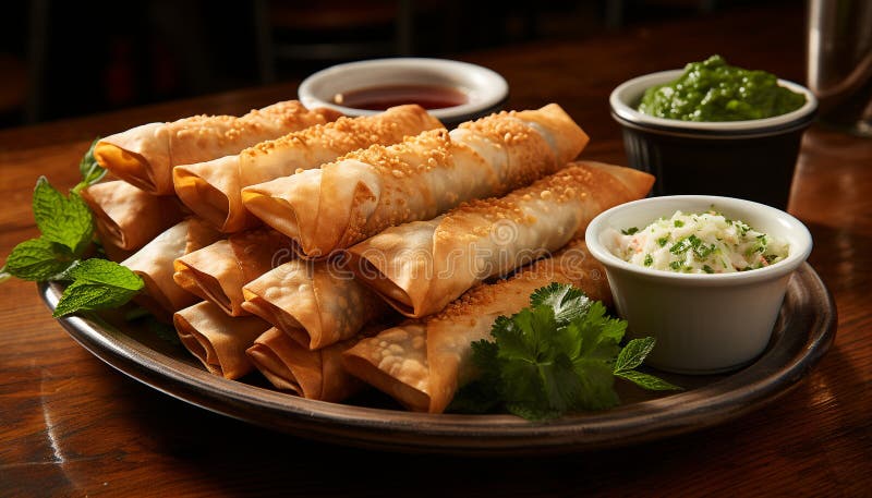 Freshness and Gourmet on a Plate, a Savory Spring Roll Generated by AI ...