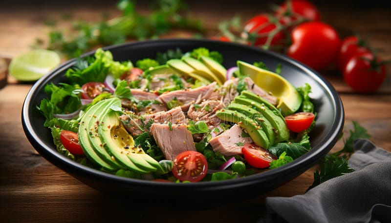 Freshness and Health on a Plate of Gourmet Salad Generated by AI Stock ...