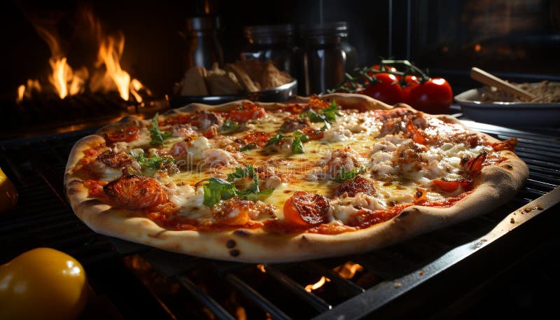 Freshness and Heat Create Gourmet Pizza in Rustic Pizzeria Generated by ...